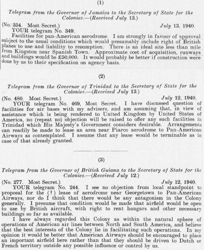 Telegrams from Governors of Jamaica, Trinidad and British Guiana ...
