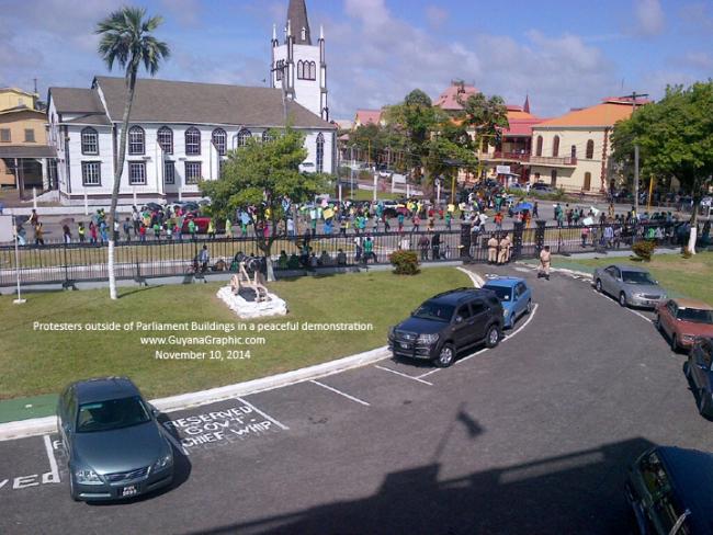 Protesters outside Parliament Buildings in a peaceful demonstration ...