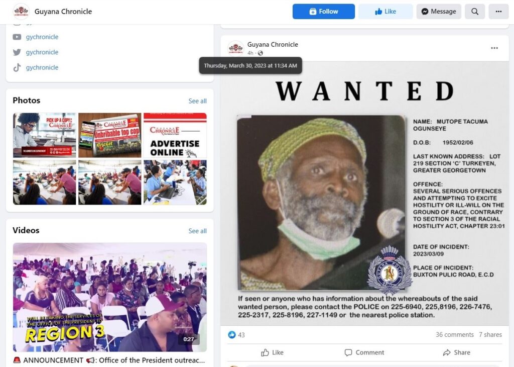 Government publishes wanted poster for Opposition Party Member - Guyana ...
